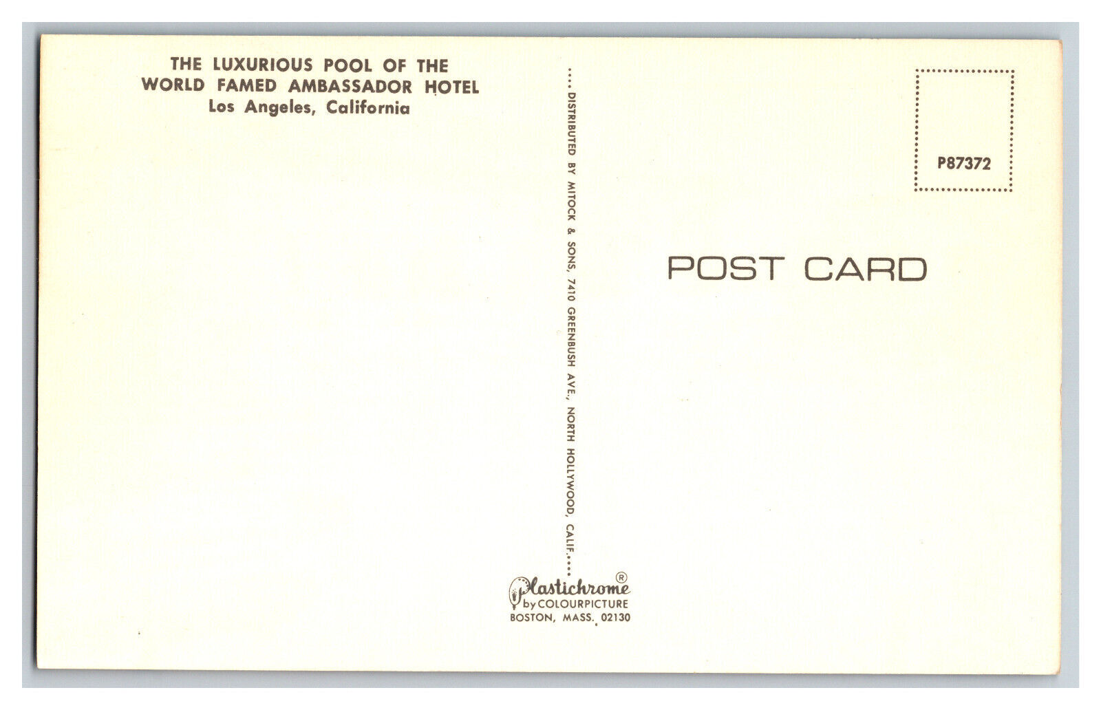 Vintage Postcard CA Ambassador Hotel Los Angeles California Swimming ...