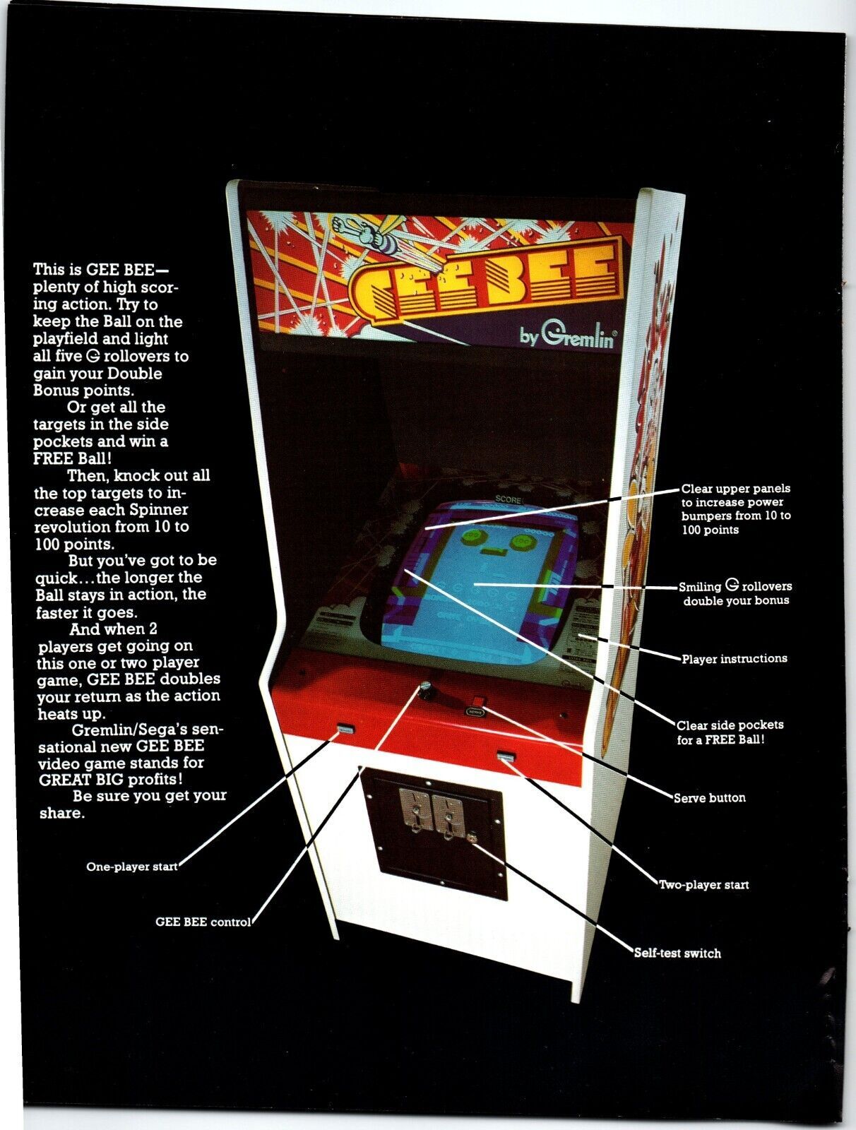 Head On Gee Bee Arcade Game Flyer 1979 Retro Foldout Video 4 Sided ...