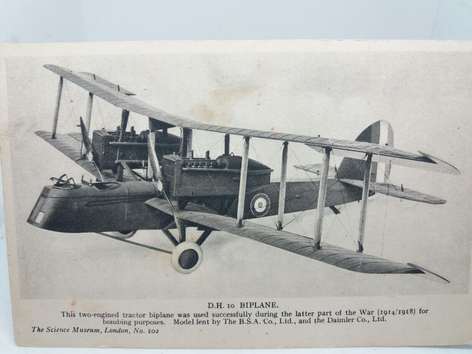De Havilland Air-Co DH 10 Biplane Aircraft WW1 Vintage Postcard Bomber ...