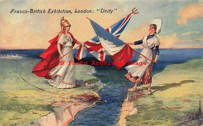 Franco-British Exhibition, London England, Unity, Flags, Valentine ...