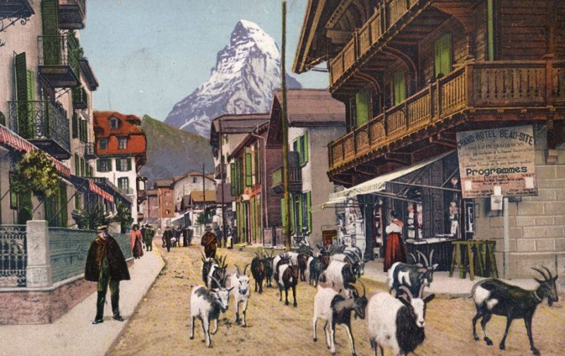 Zermatt Entree Des Chevres 1920s Hotel Sign Switzerland Postcard ...