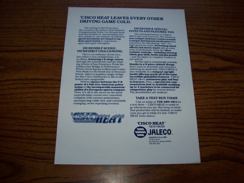 Cisco Heat Arcade FLYER Original Video Game Promo Artwork Sheet Jaleco ...