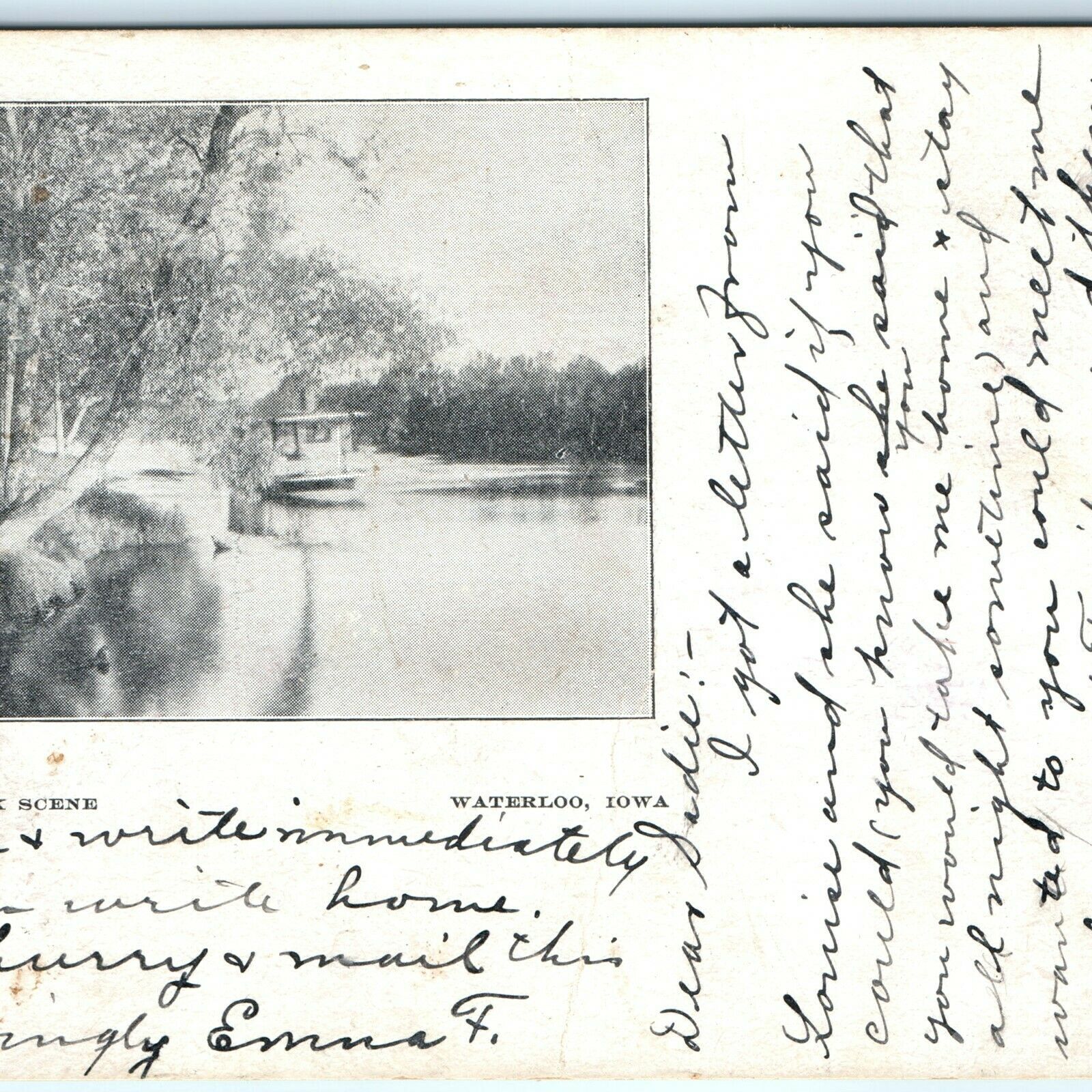 1906 Waterloo IA Cedar River Park Scene UDB Postcard Steamer Boat Steam ...