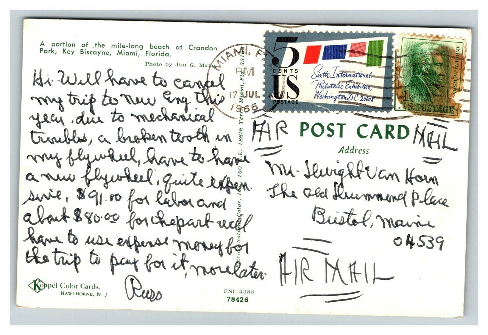 Vintage 1966 Postcard Crandon Park Key Biscayne Miami Beach Florida ...