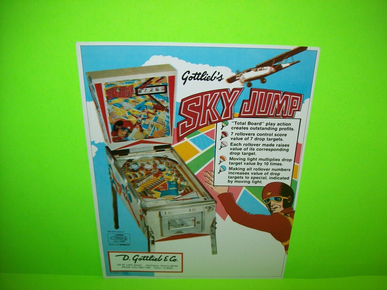 Sky Jump Pinball Machine Flyer Original 1974 BLURRY Image Version Retro ...