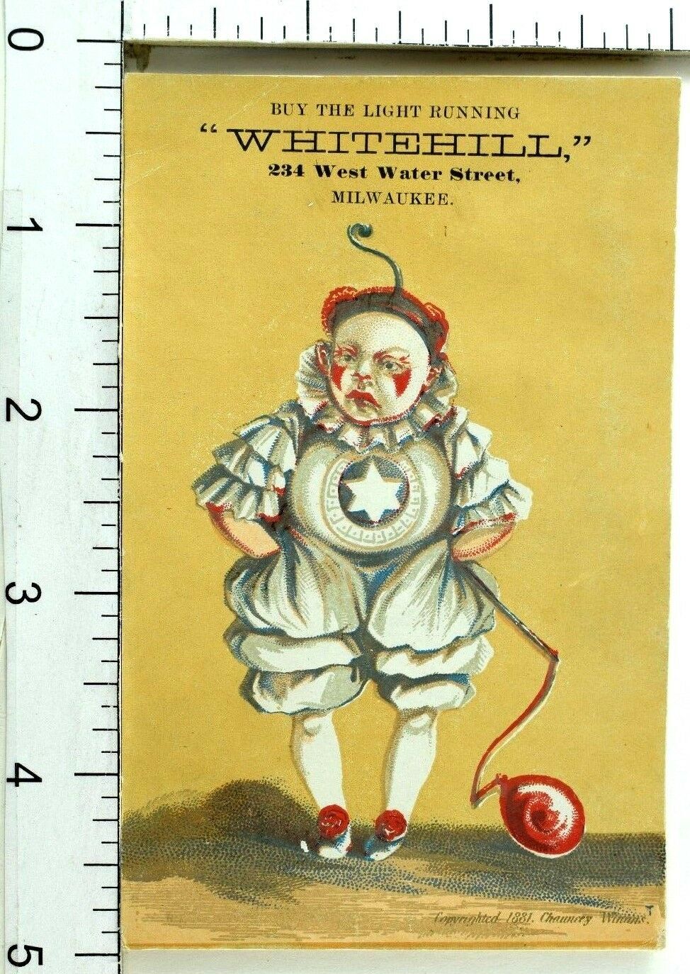 1881 Lovely Creepy Clown Light Running Whitehill Victorian Trade Card ...