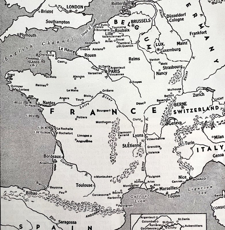 Map Of France And Paris Europe 1940s Print History English Channel ...