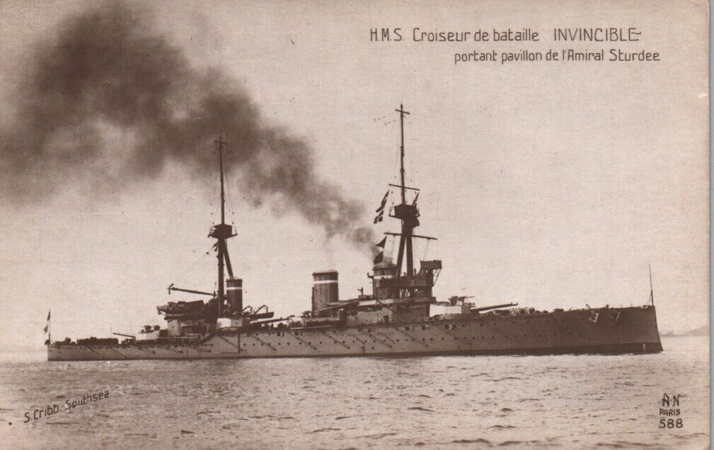 Royal Navy Battleship HMS Invincible Admiral Sturdee Postcard c1910s ...