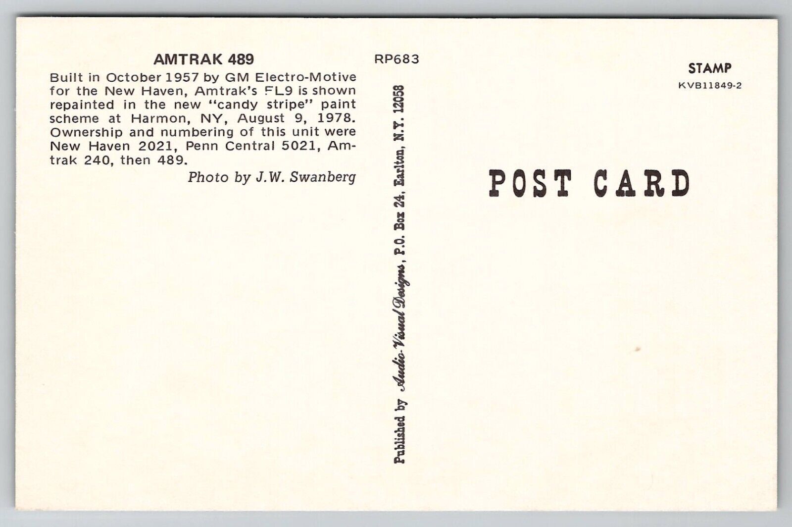 Amtrak 489 1978 At Harmon NY Railroad Train Postcard D35 | United ...