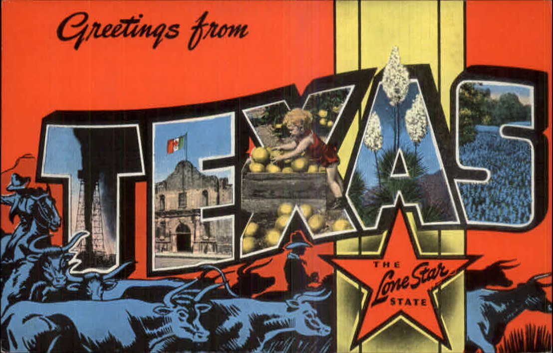 Texas Lone Star State Large Letter Linen Child Oil Gusher etc Views ...