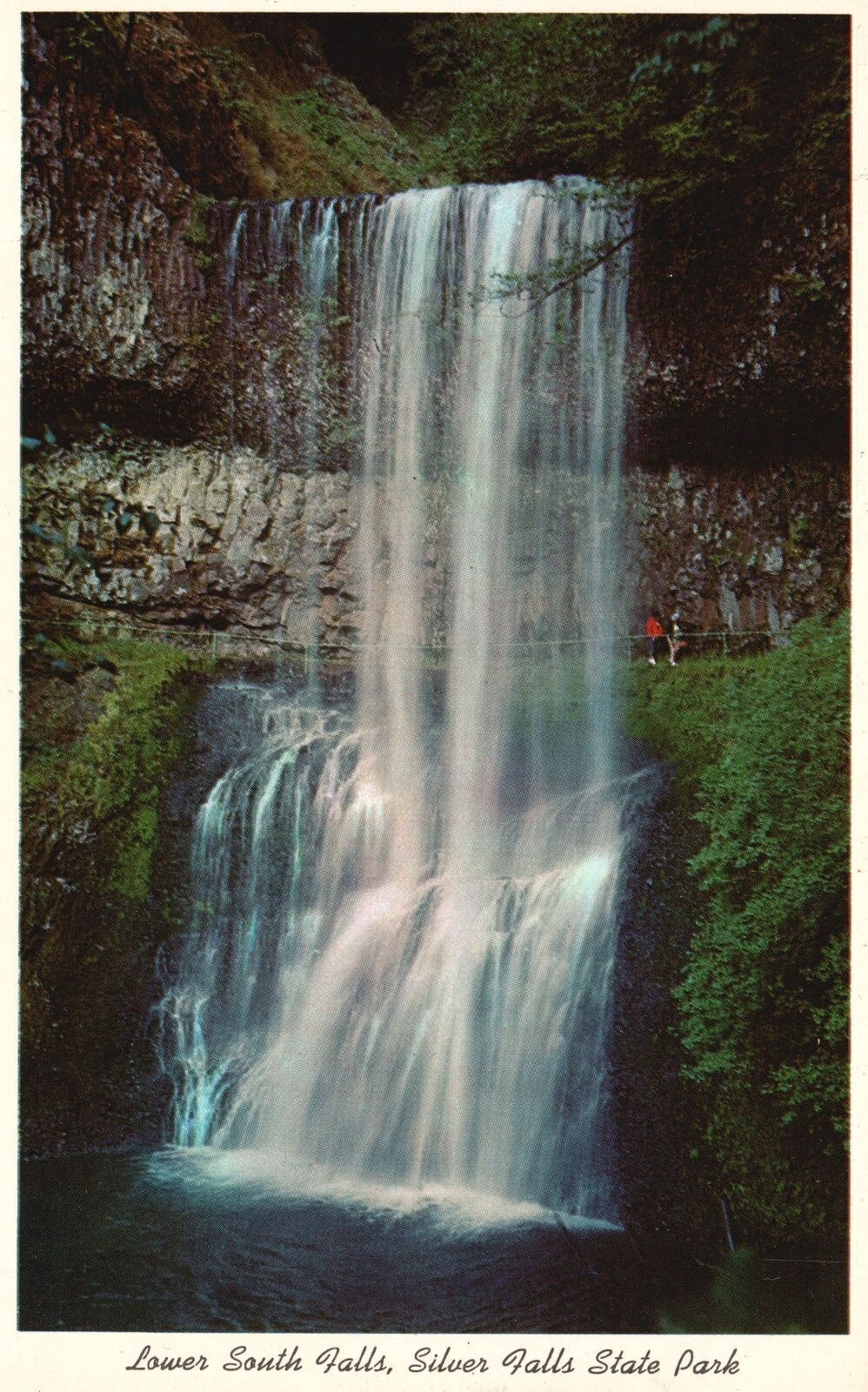Vintage Postcard Silver Falls Waterfalls State Park Lower South Falls ...