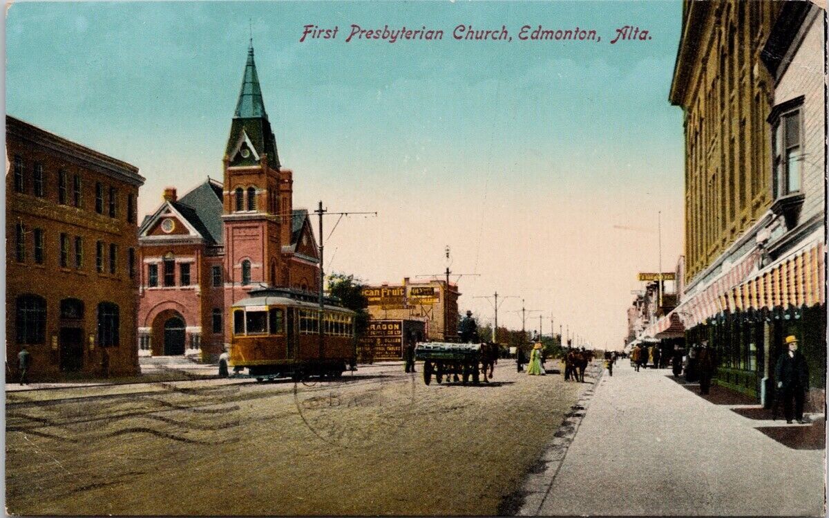 Edmonton Alberta First Presbyterian Church AB Trolley Tram c1912 ...