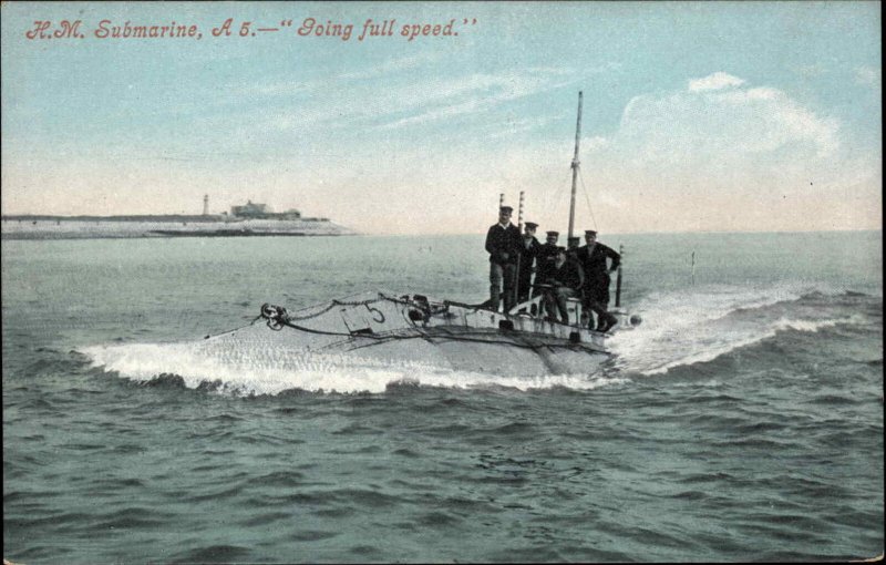 WWI HMS Submarine A5 Sailors "Going Full Speed" Military Ship Vintage ...