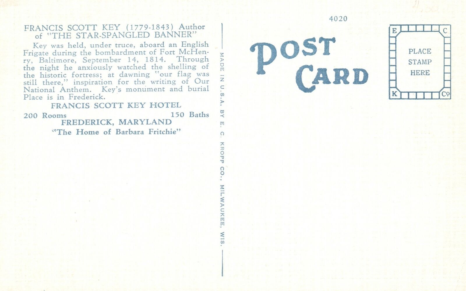 Frederick Maryland, Francis Scott Key Hotel Grave & Monument, Vintage ...