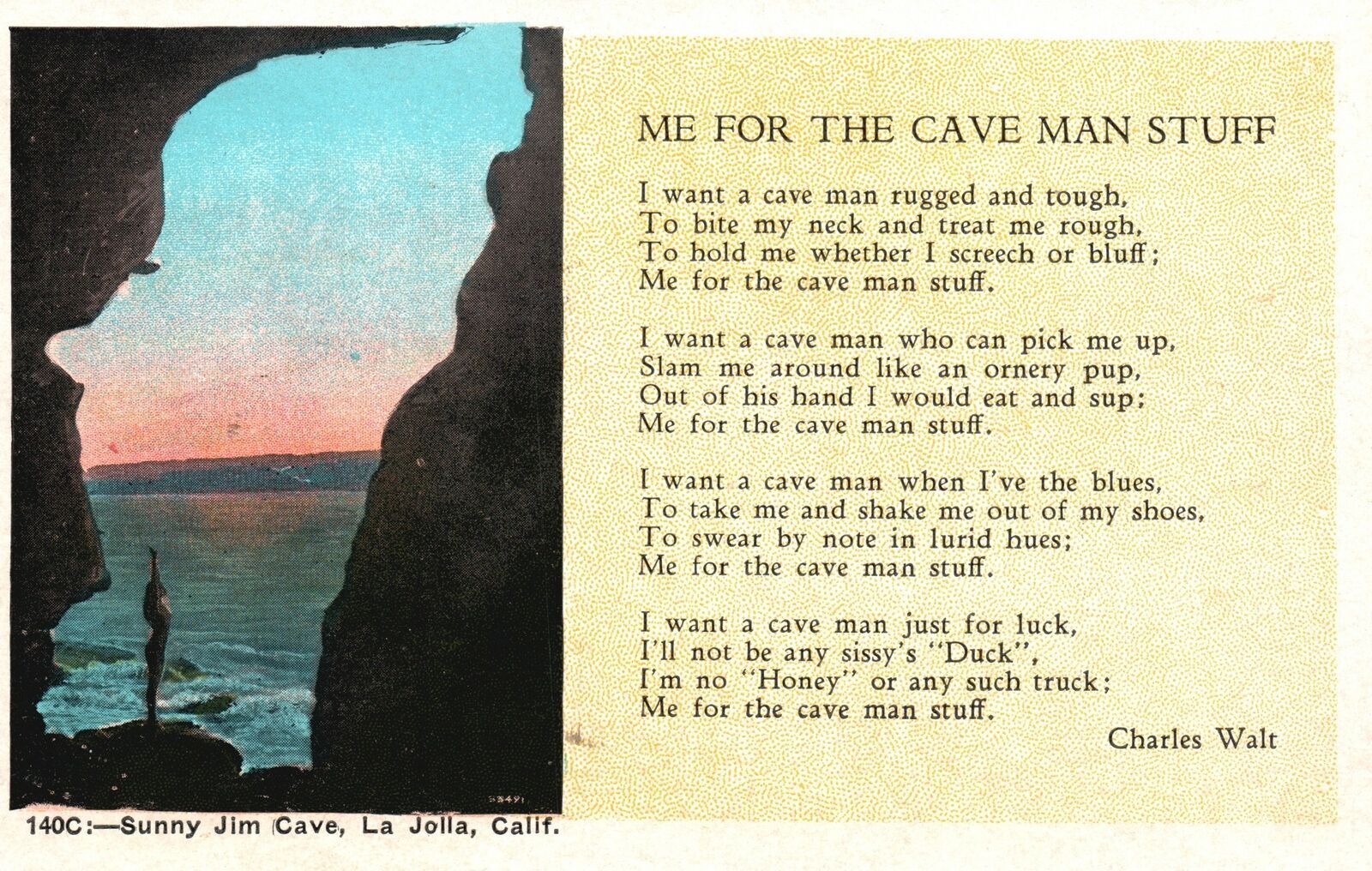 Vintage Postcard Sunny Jim Cave Spot Poem by Charles Watt La Jolla ...