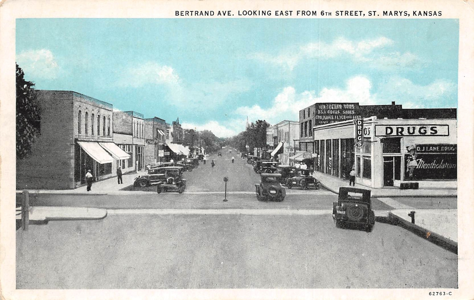 St. Marys Kansas Bertrand Ave., East From 6th St., Drug Store, Vintage ...