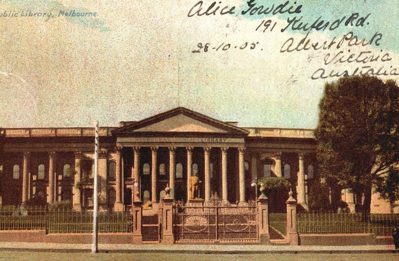 Vintage Postcard Public Library Melbourne Australia The Sunny South ...