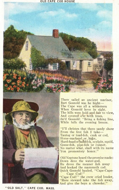 Vintage Postcard 1935 Old Cape Cod House Old Salt Cape Cod ...