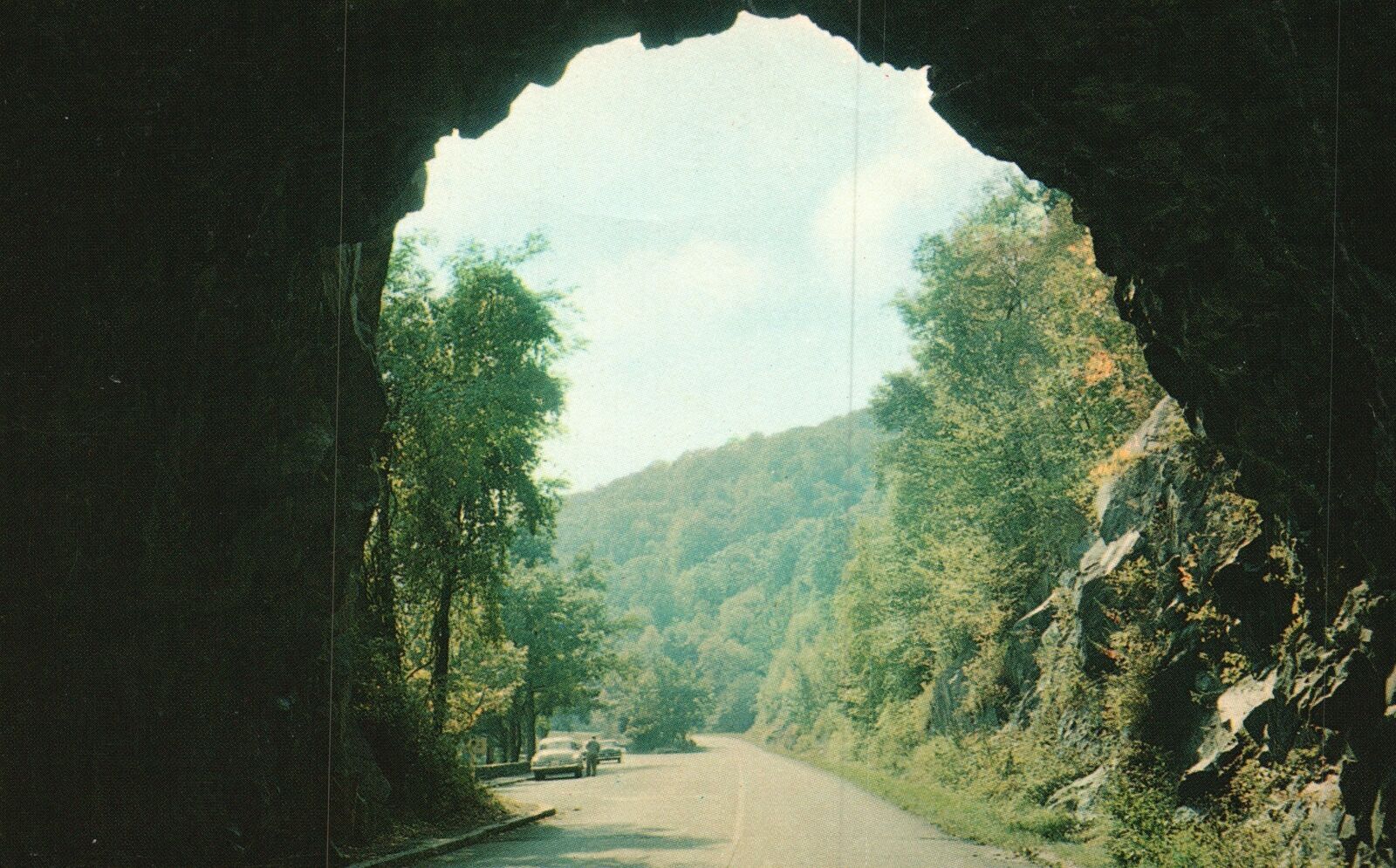 Vintage Postcard View Inside Of Tunnel Skyline Drive Solid Granodiorite ...