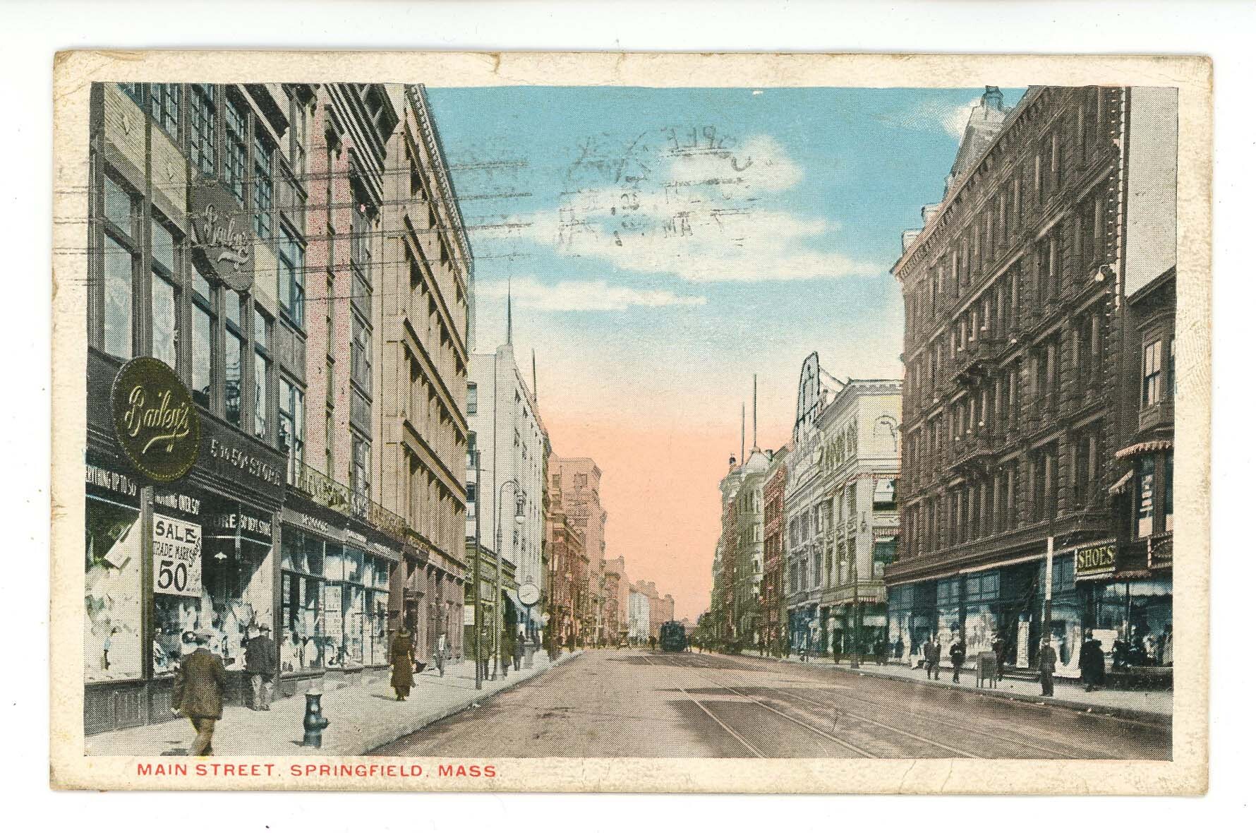 MA - Springfield. Main Street, Trolley, Horses, Wagons, Pedestrians ...