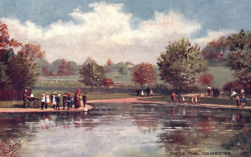Vintage Postcard Castle Park Colchester Lake Water Visitors Oilette ...