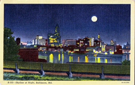 Baltimore MD - Skyline at night 1930s | United States - Maryland ...