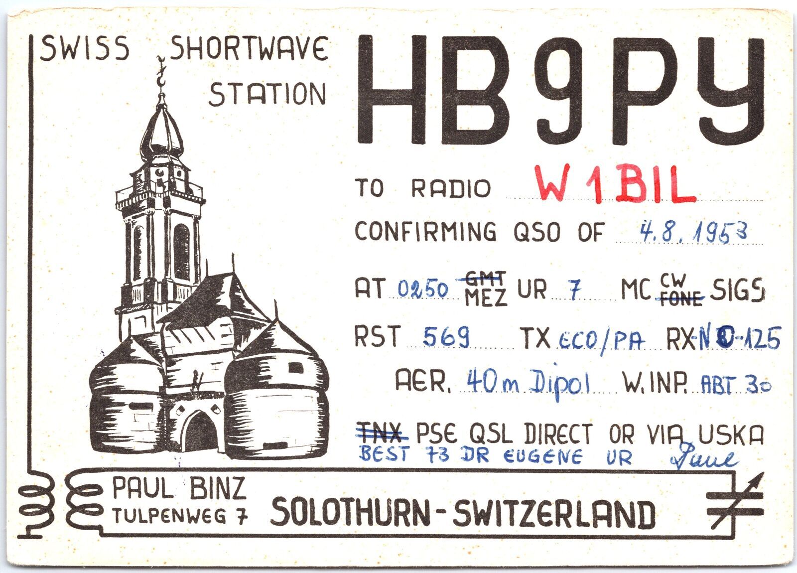 Vintage Postcard Continental Size QSL HAM Radio Calling Card Hb9Py ...