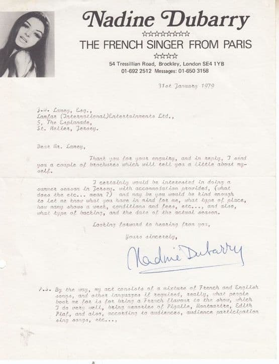 Nadine Dubarry French Singer Cabaret Risque Star 4x Hand Signed Letter ...