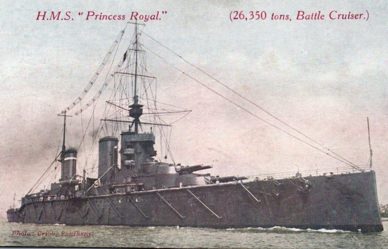 Royal Navy Battleship HMS Princess Royal Antique Postcard c1910s ...