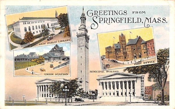 Springfield, Mass New Public Library, Union Station, Municipal Building ...