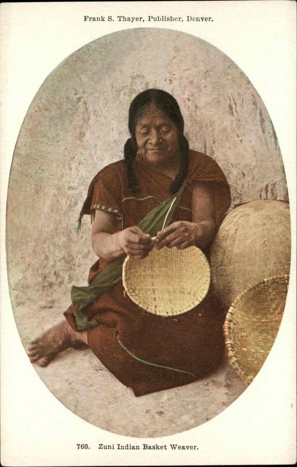 Zuni Native Indian Woman Basket Weaver - Frank Thayer c1910 Postcard ...