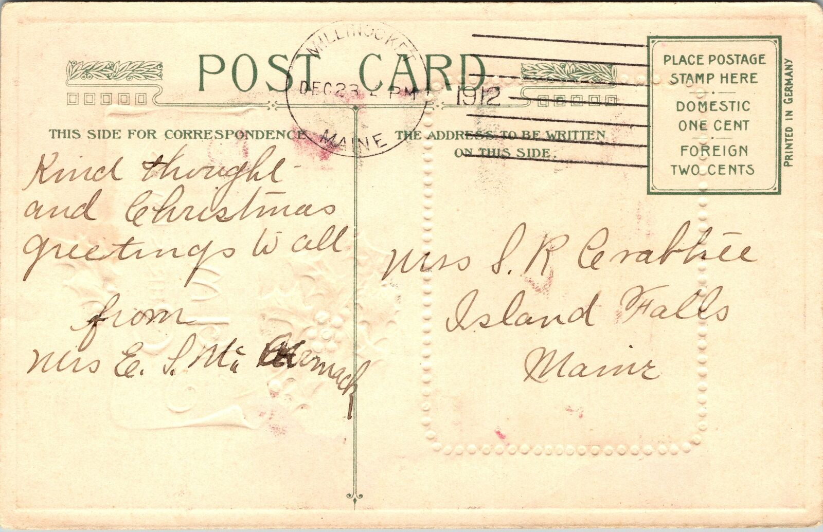 Vintage Postcard a Merry Christmas Homestead in a Portrait Mailed 1912 ...