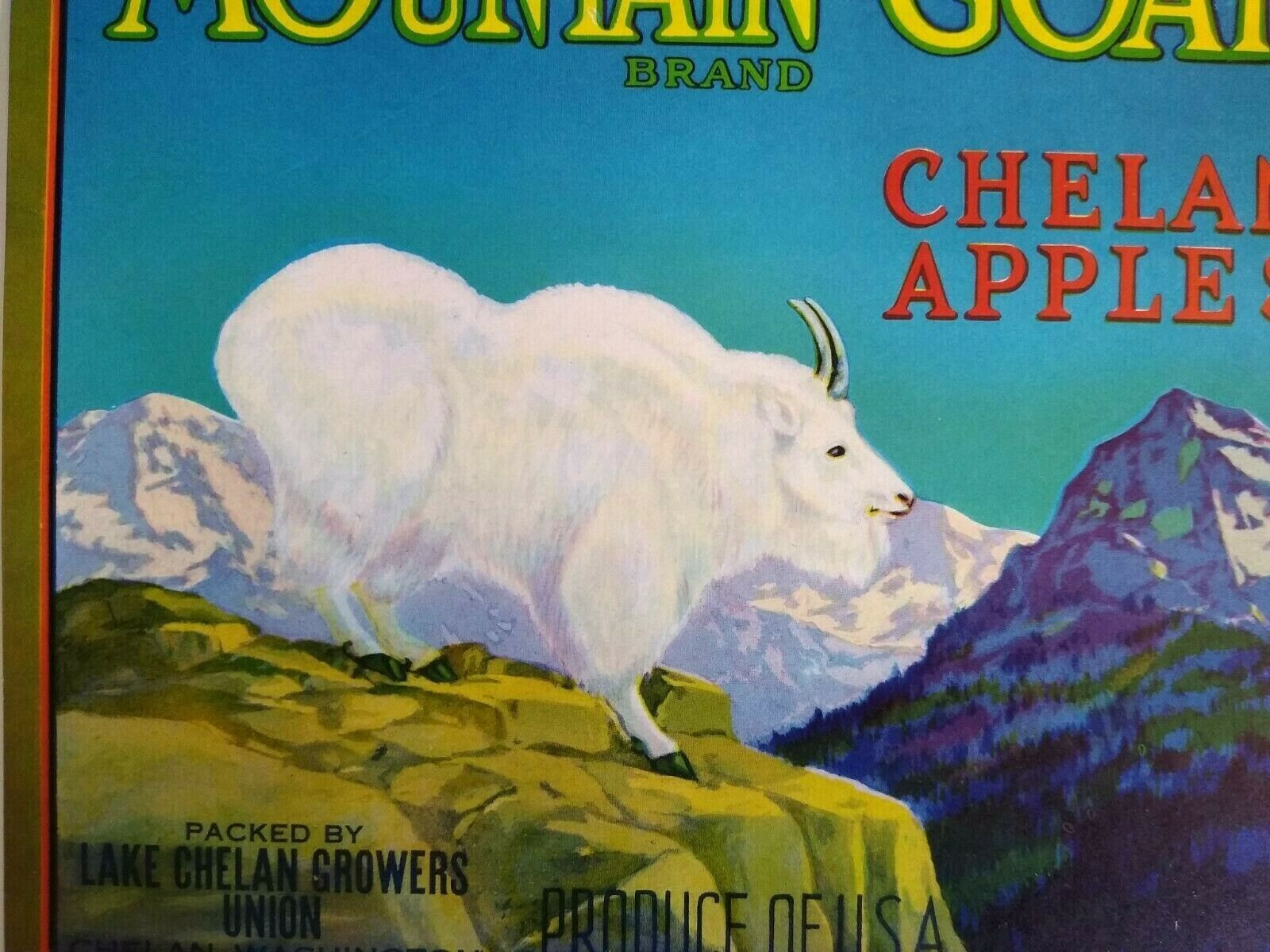 Mountain Goat Brand Chelan Apple Fruit Crate Label Original 1940s ...