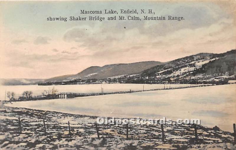 Old Vintage Shaker Post Card Mascoma Lake showing Bridge and Mt Calm ...