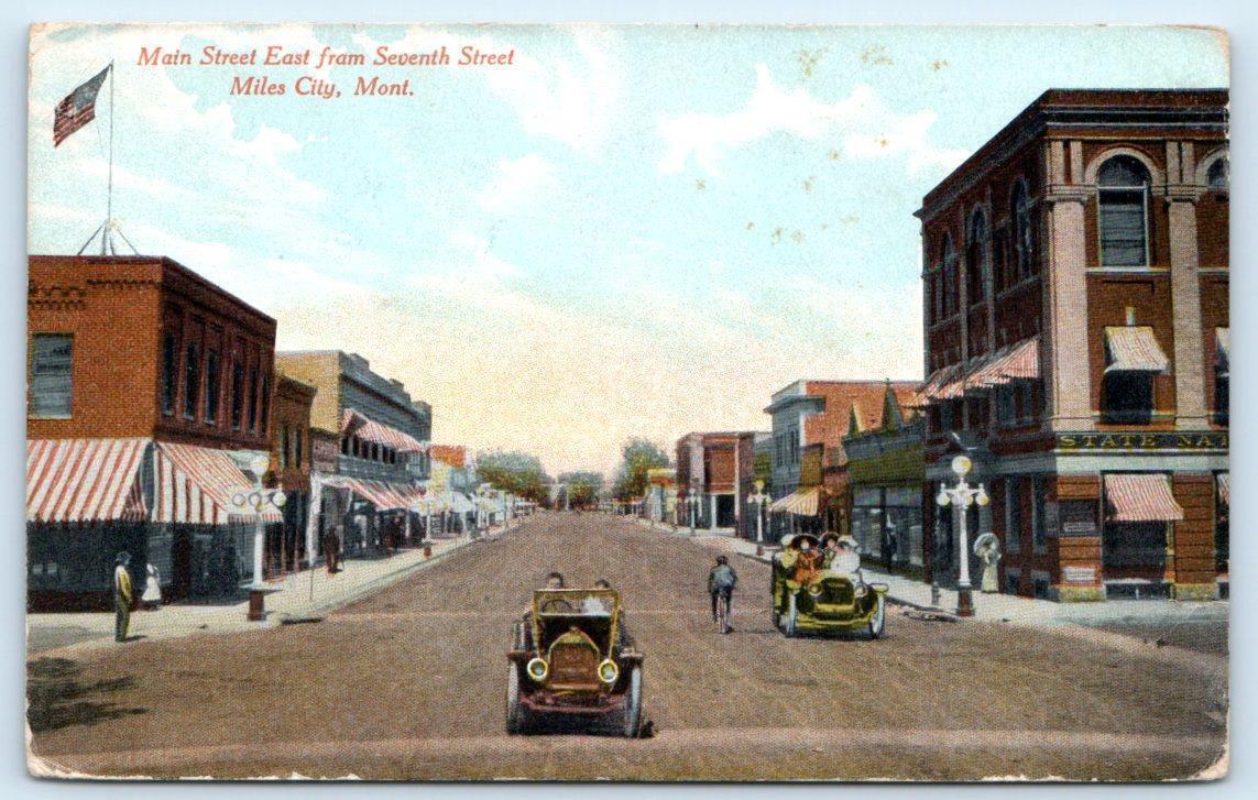 MILES CITY, MT Montana ~ MAIN STREET Scene Early Cars 1912 DPO Cancel ...