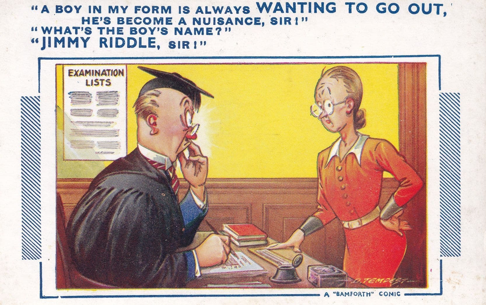 Jimmy Riddle School Class Teacher Urinates Bamforth Comic Postcard ...