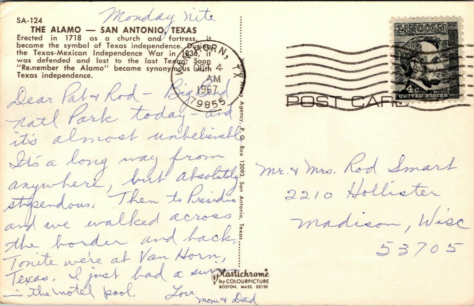 Vtg 1960s The Alamo San Antonio Texas TX Chrome Postcard | United ...