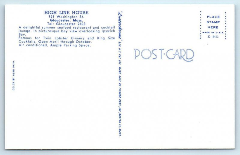 GLOUCESTER, Massachusetts MA~ Roadside HIGH LINE HOUSE Restaurant 1960s ...