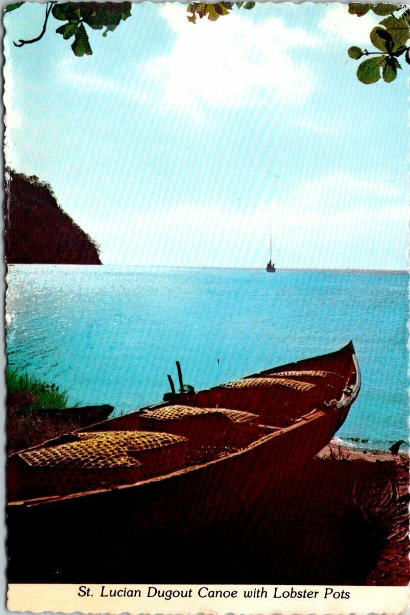 Vintage Continental Size Postcard Dugout Canoe & Lobster Pots ST.Lucia ...