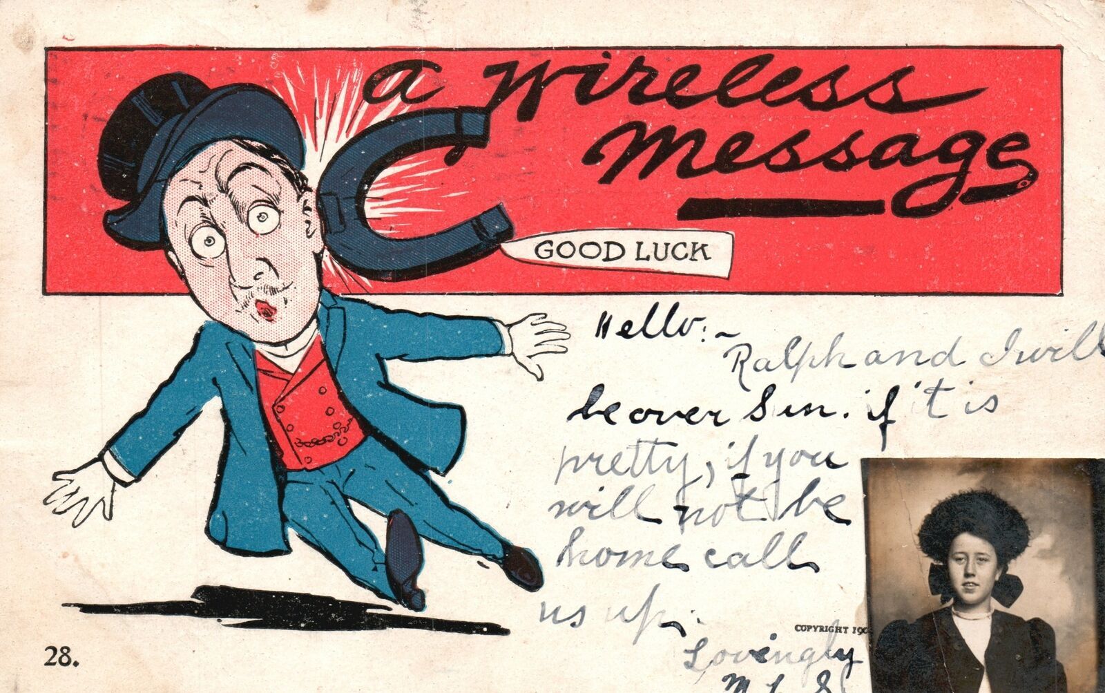 Vintage Postcard 1907 Wireless Message Good Luck Man Hitting by ...