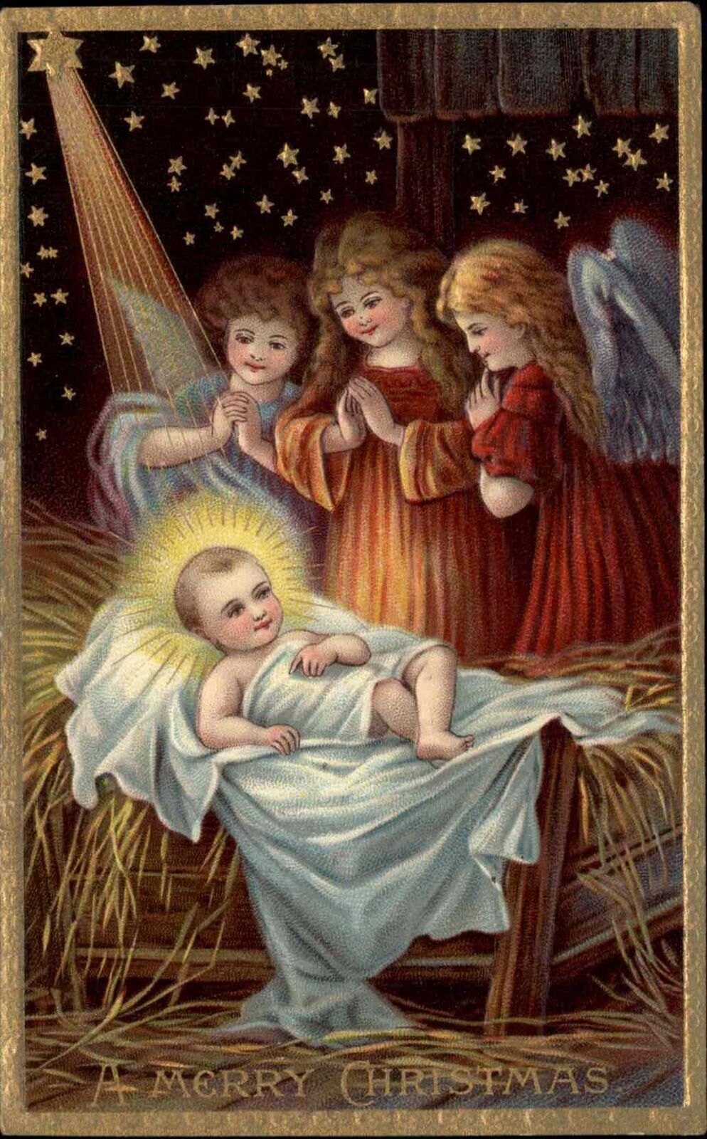 Christmas Nativity Baby Jesus Little Girl Angels Christianity c1910 ...