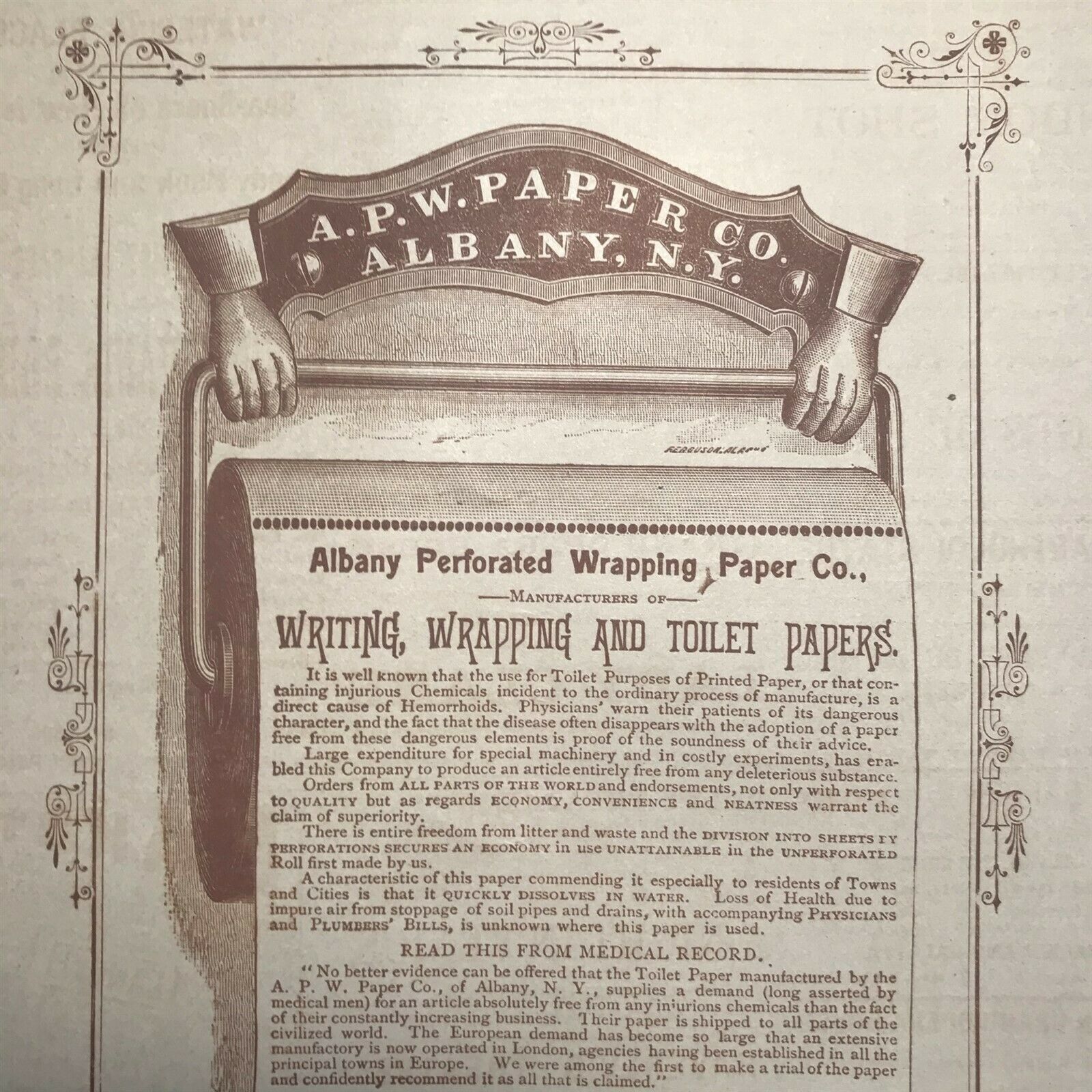 Writing, Wrapping & Toilet Paper's A.P.W. Paper Co. Victorian 1884 ...