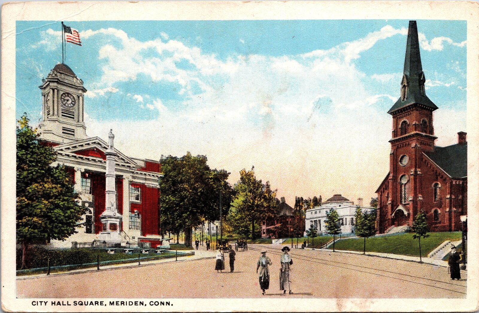 Vintage Postcard City Hall Square and Street Scene Meriden Connecticut ...