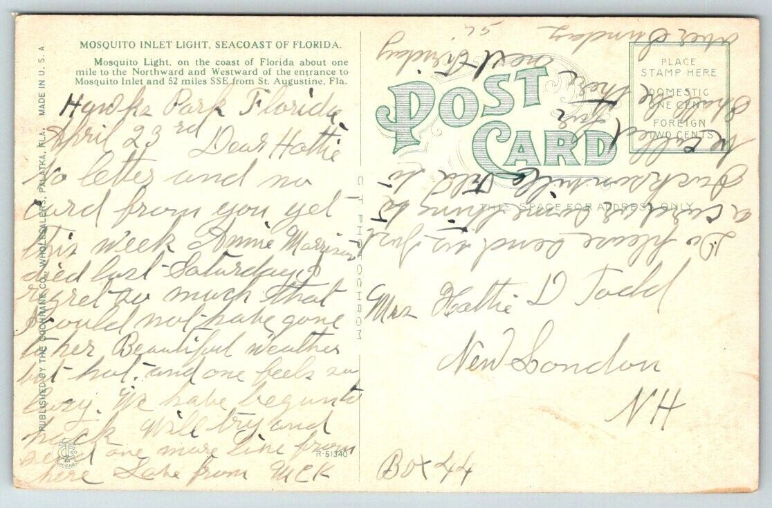 Mosquito Inlet Lighthouse Seacoast of Florida Postcard | United States ...