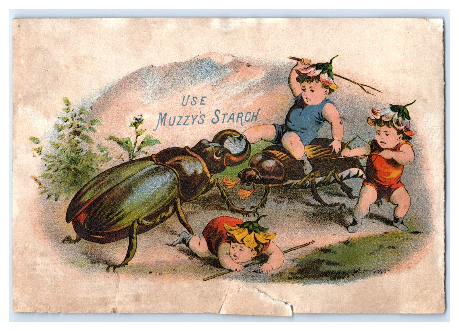 1880s Large Muzzy's Corn Starch Recipes On Back Fairies Pixies Beetles ...