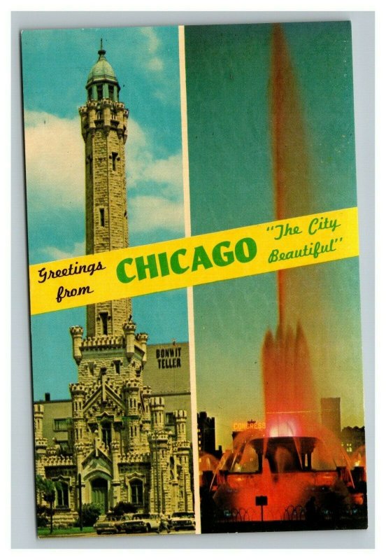 Vintage 1960's Postcard Greetings From Chicago Illinois Water Tower ...