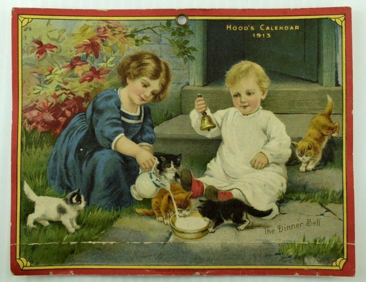 Hood's 1913 Calendar Top Astronomical Events On Back Children Kittens ...