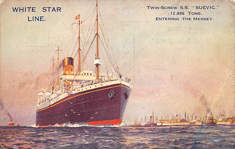 SS Suevic White Star Line Writing on back, missing stamp | Topics ...