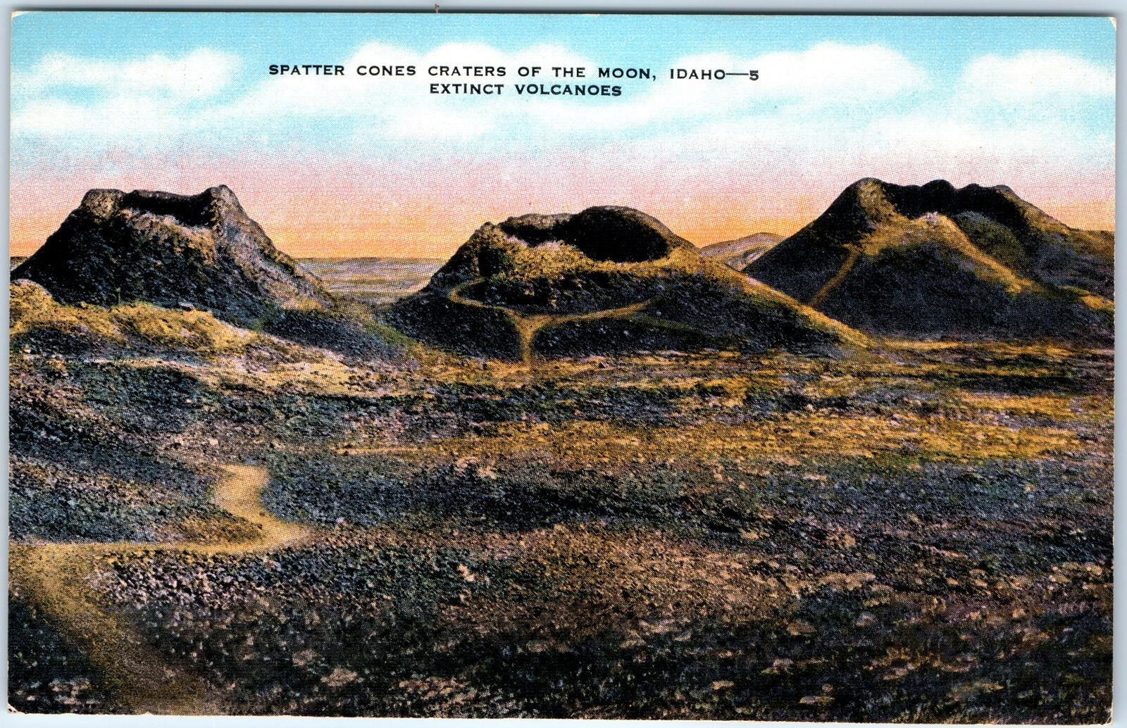 c1940s 25mi SW Arco, ID Ida Spatter Cones of Moon Extinct Volcano Linen ...