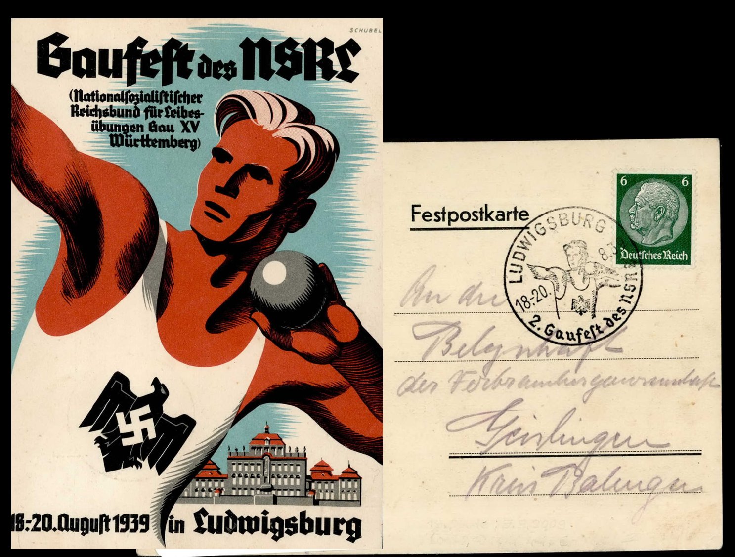 German Third 3rd Reich Original Card GAU Festival of the Nsrl 1939 ...